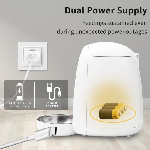 DOGNESS App Wi-Fi Control Automatic Cat Feeders, Dry Food Dispenser for Small Cat Dog Pet, Timed Cat Feeder, Microchip Pet Feeder Up to 15 Portion 6 Meals Per Day, 10s Voice Recorder, White