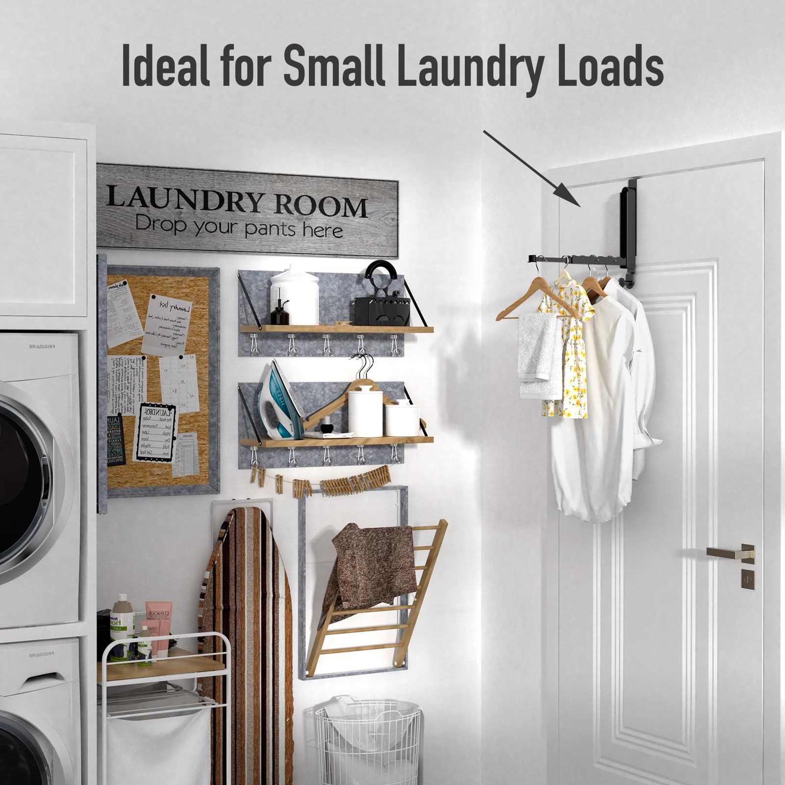 Folding Clothes Drying Rack, Fit 1 3/4" Door Super Heavy Duty Aluminum Alloy Over the Door Hanger with Retractable Rod, Foldable Portable and Collapsible Bathroom Towel Rack , Ivory White