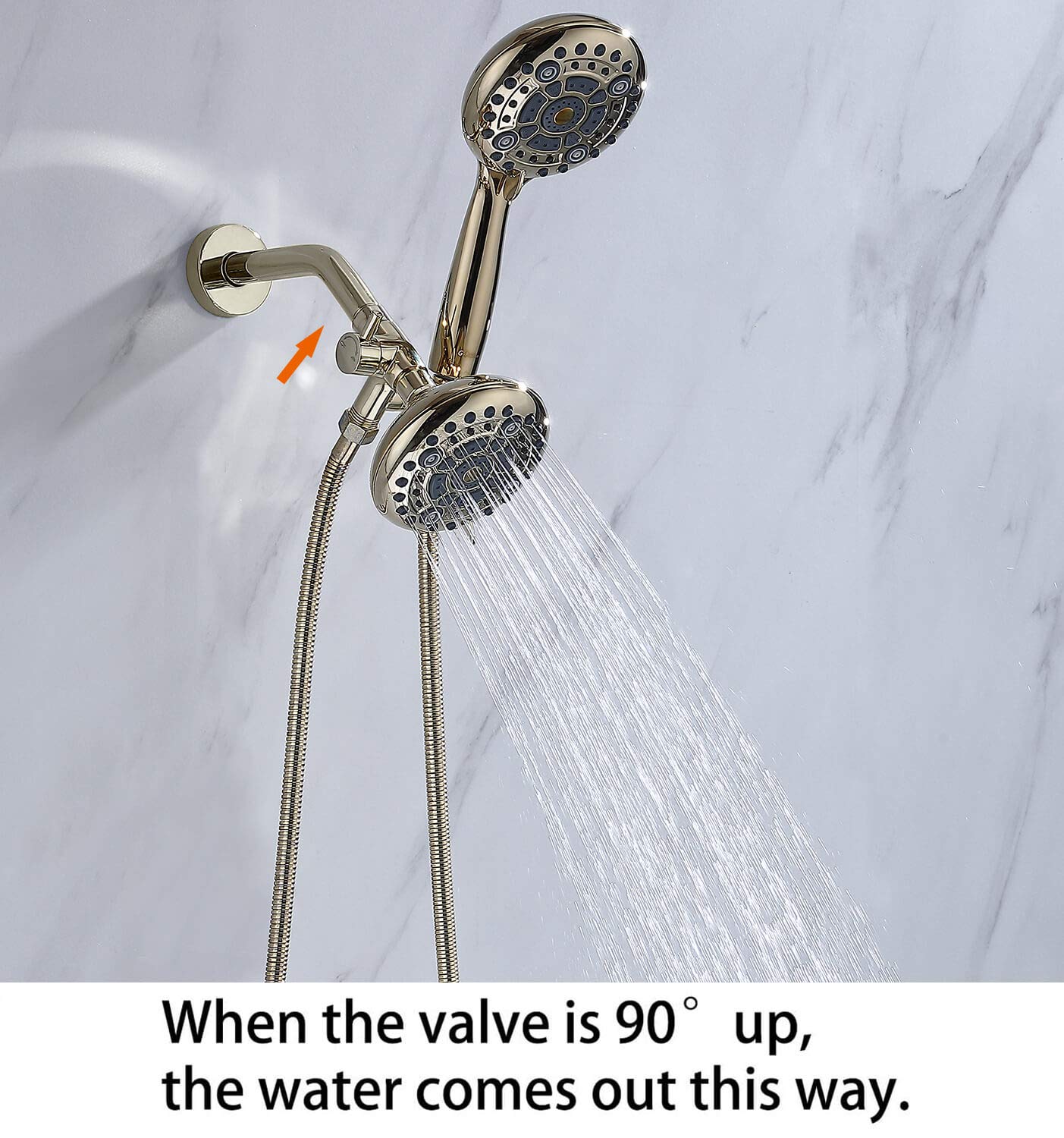 G-Promise High Pressure Dual Shower Head Combo | 72 Inches Flexible Stainless Steel Hose, 3-Way Solid Brass Diverter Bracket (Polished Brass)
