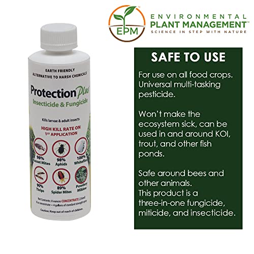 Eco-Safe Plant Protection, Broad Spectrum Insecticide, Fungicide, Miticide; Kill and Repel Mites, Whitefly, Aphids, Thrips, More; EPM Protection Plus 8 Oz Concentrate