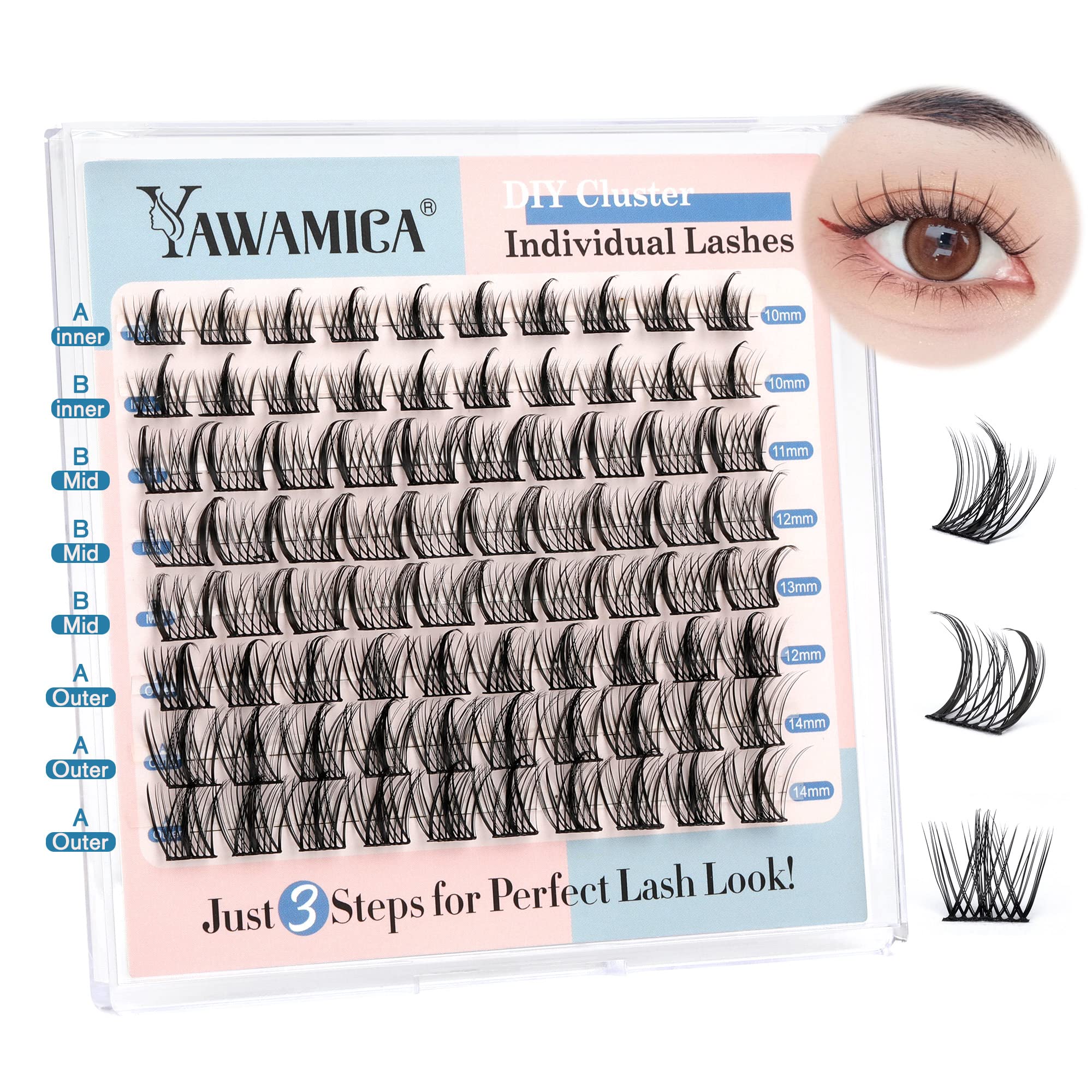 Colored Cluster Lashes Individual Lashes D Curl Colored Lash Extensions 14-16mm Lash Clusters 100pcs DIY Eyelash Extension at Home by Yawamica