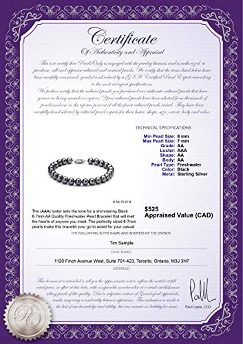 Black 6-7mm AA Quality Freshwater 925 Sterling Silver Cultured Pearl Bracelet For Women-7 in length