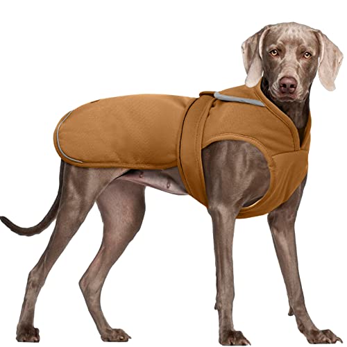 Kuoser Canvas Dog Winter Coat, Warm Dog Jacket Reflective Fleece Dog Cold Weather Coat Warm Doggie Clothes Waterproof Dog Vest with Zipper Leash Hole for Small Medium Large Dogs
