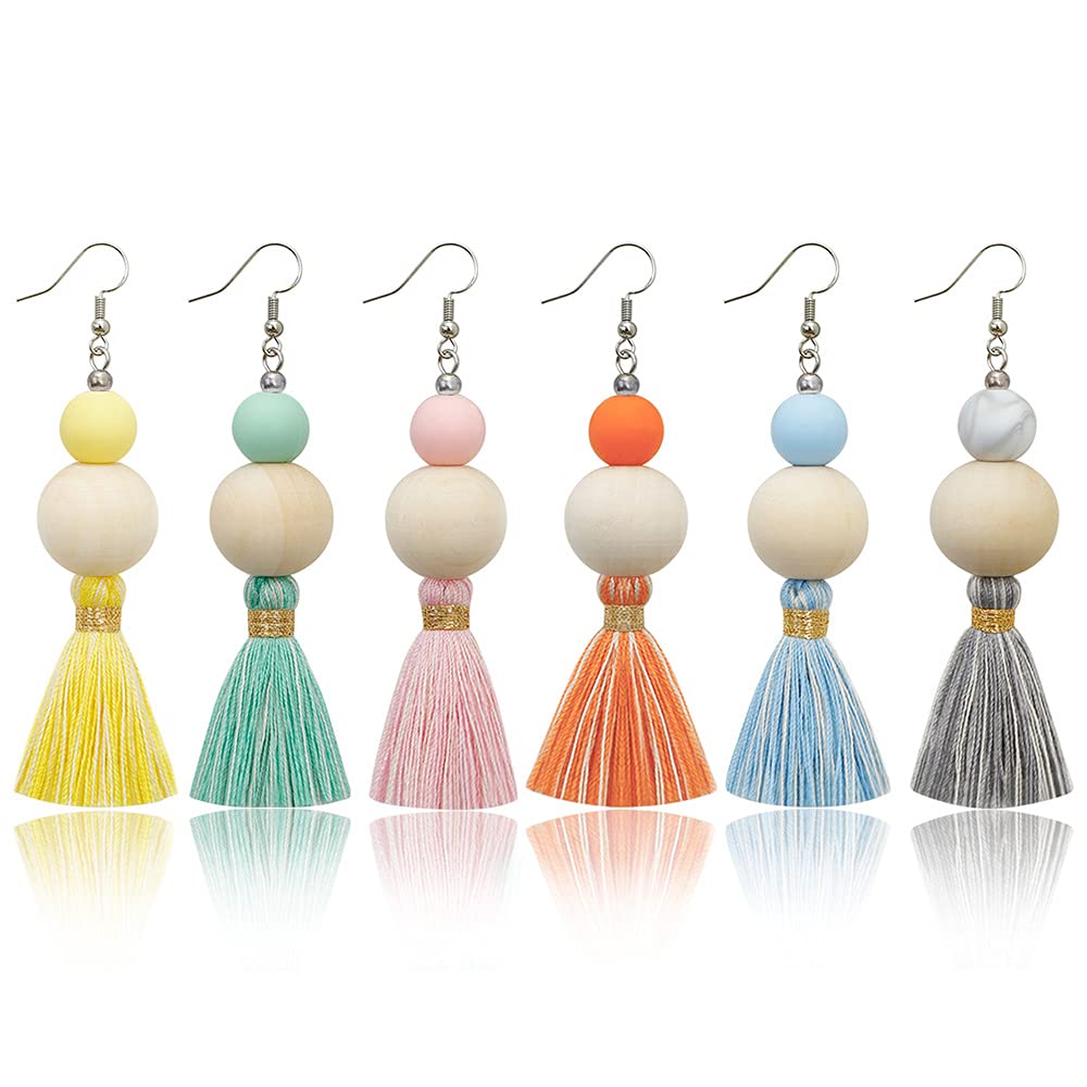 Boho Fringe Earrings Set Long Thread Tassel Earrings Fan Long Shape Tassel Drop Earring Set for Women Girls-Orange