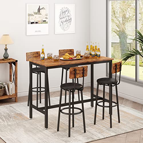 IRCPEN 5 Piece Bar Table and Chairs Set,47.2” Dining Table Set,Kitchen Counter with 4 PU Leather Back Bar Chair,Industrial Counter Height Table and Chairs for Restaurant,Living Room (5, 47Inch)