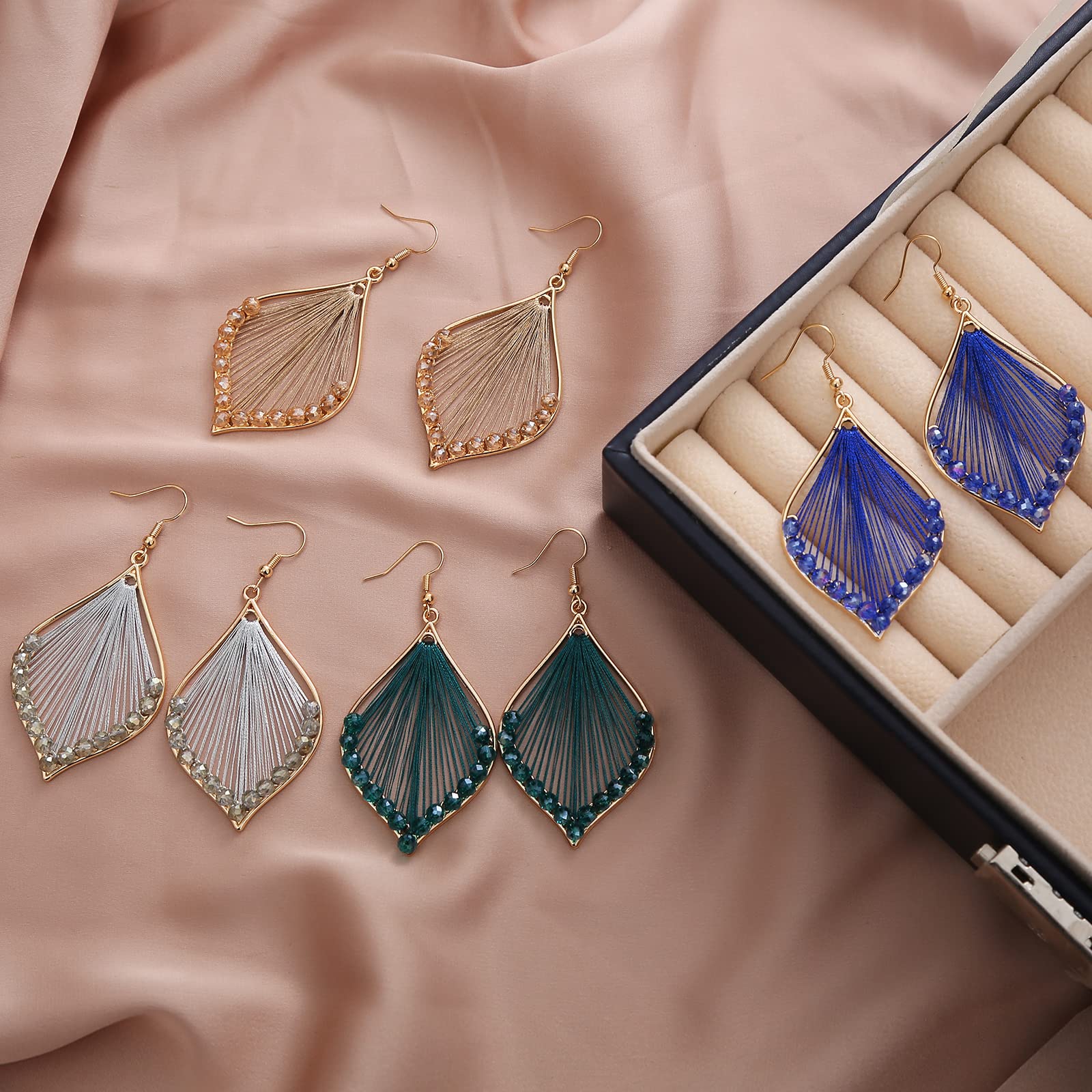 Boho Hand Braided Earrings for Women- Fringe Pendant Women's Earring Set (Dangle earrings A-4pairs)