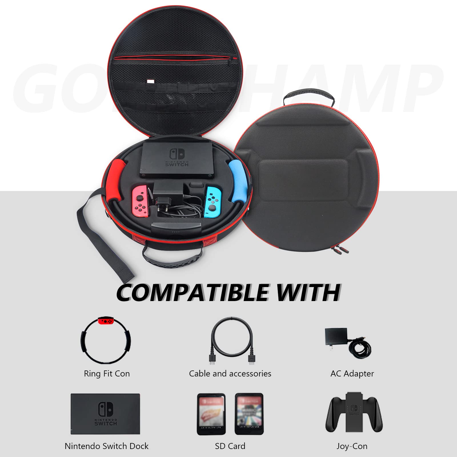 Carrying Case for Nintendo Switch Ring Fit Adventure Ring-Con Handbag,CLarge Shockproof Bag with 10 Game Cards for Switch Console, Pro Controller, Dock, AC Adapter, switch accessories…