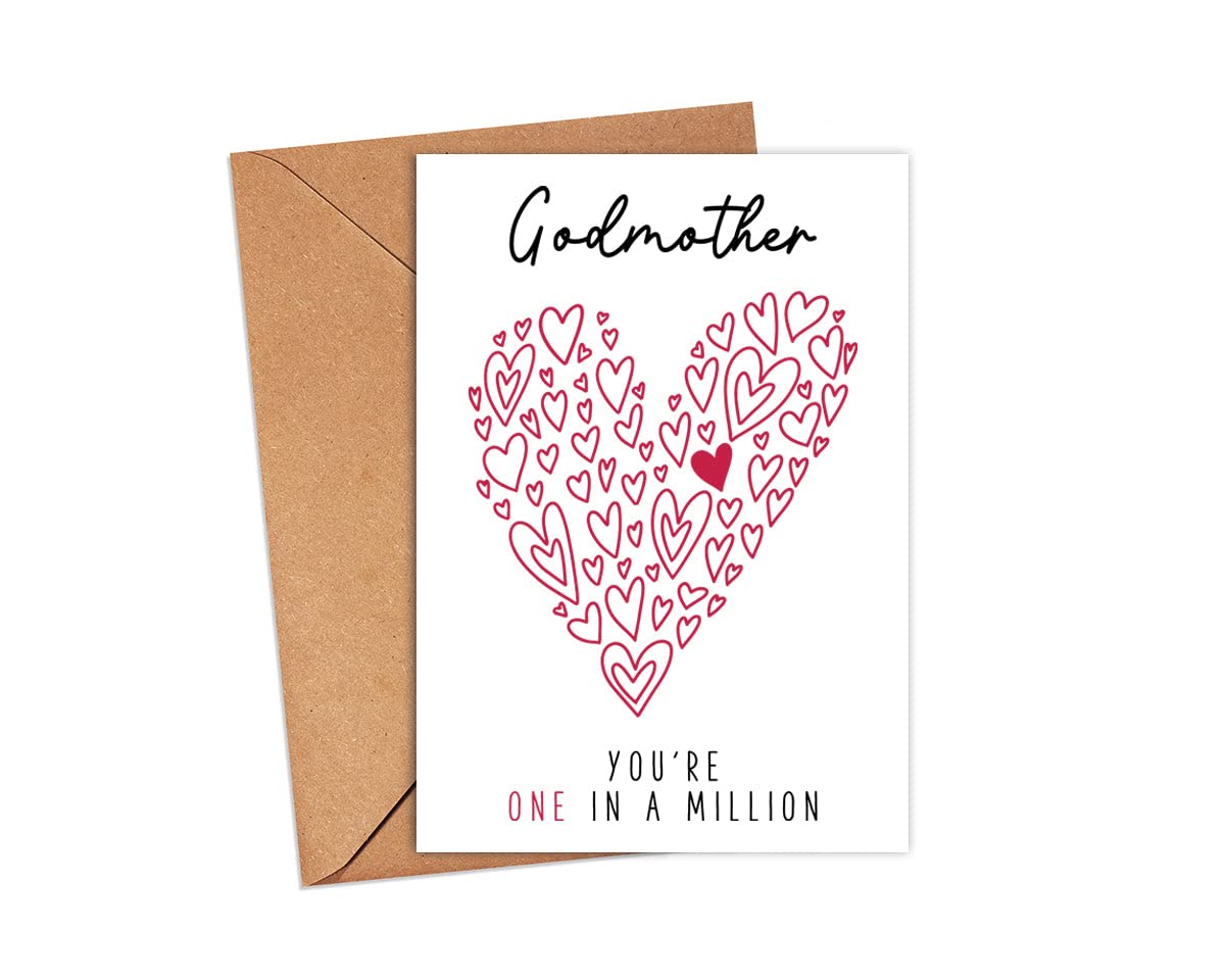 Godmother You're One In A Million Card - Godmother Birthday Card - Thank You Greeting Card - Card For Her - Anniversary Card - Mother's Day Card - Thank You Card - I Love You Godmother Card