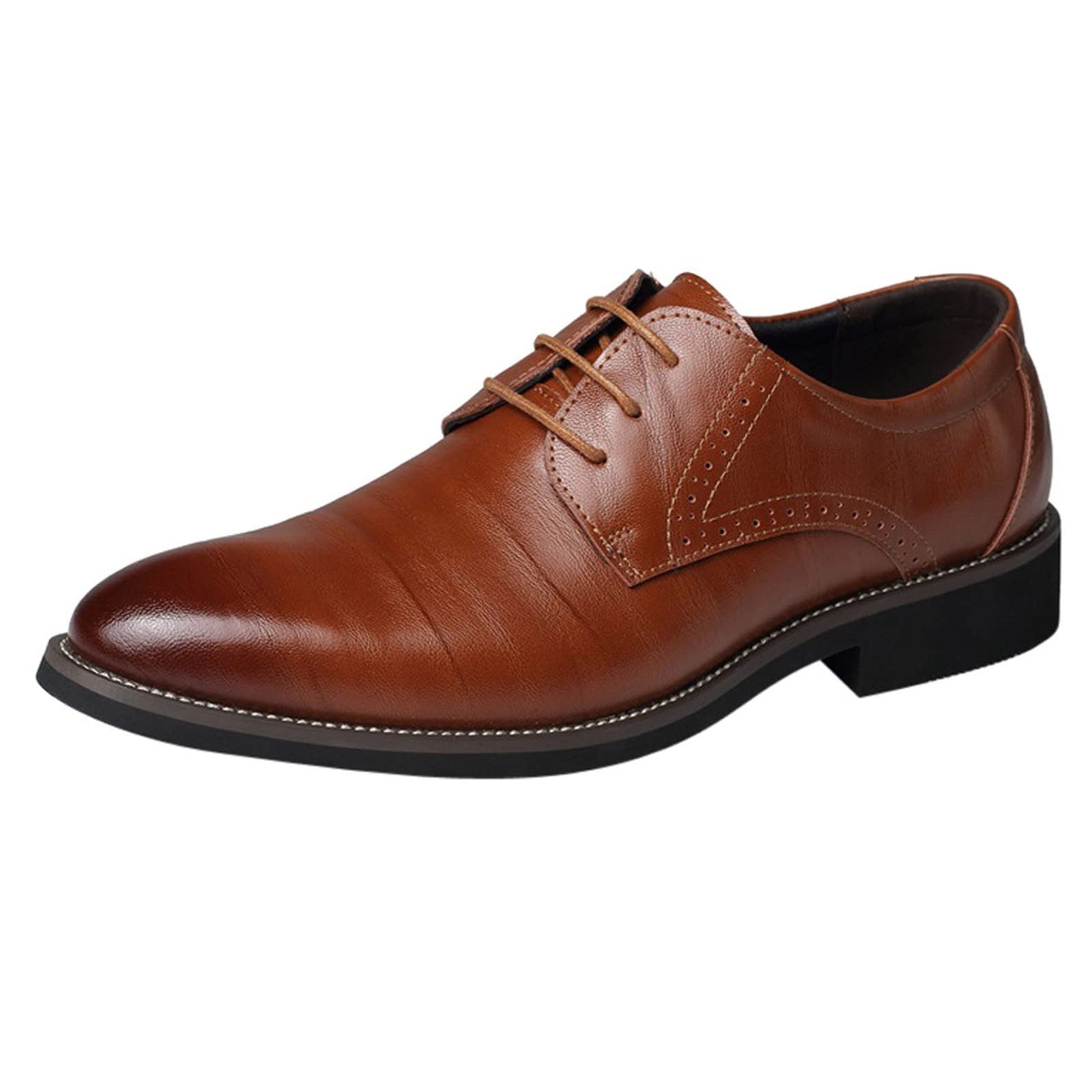 Classical Style Shoes for Men Slip On PU Leather Low Rubber Sole Block Heel Work Real Leather Shoes Yellow