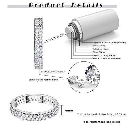 Diamday 14K White Gold Eternity Rings for Women 2 Rows Cubic Zirconia Wedding Anniversary Engagement Stackable Band Ring Size 8
