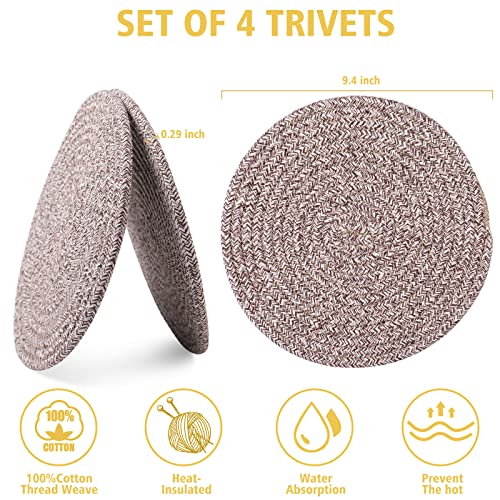Trivet Round Hot Pads 4pcs 9.5 Inches Diameter 100% Eco Pure Cotton Thread Weave Trivets for Hot Pots and Pans / Kitchen Trivets for Hot Dishes Hot Pot Holders …