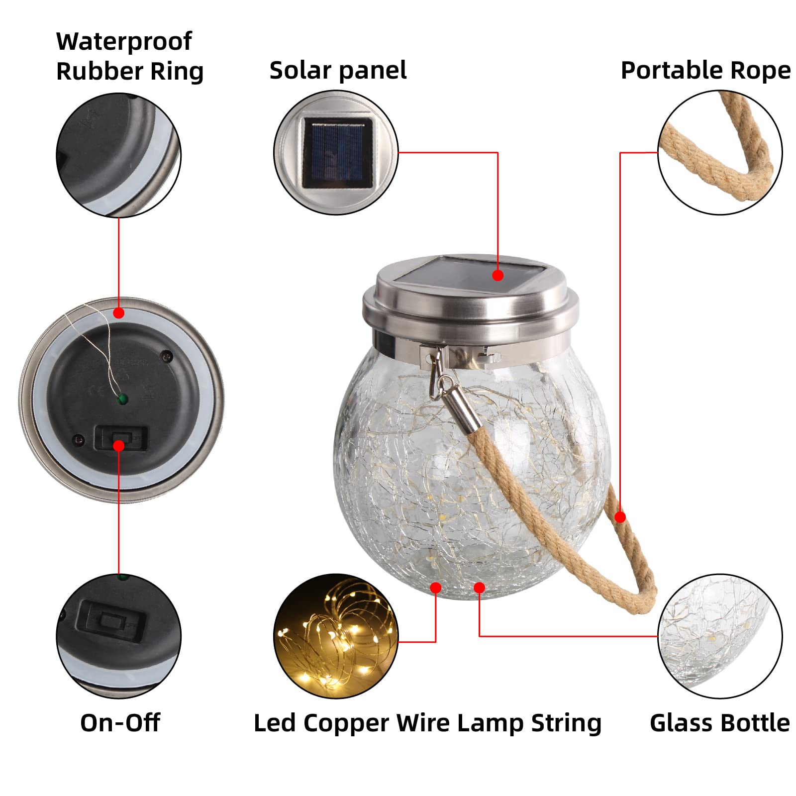 RNEHON Solar Lantern, 2 Pack Outdoor Lanterns Crackle Glass Ball Lights, 30 LED Waterproof Solar Lights Garden Patio Solar Lights Outdoor Decorative Backyard Halloween Christmas Decor