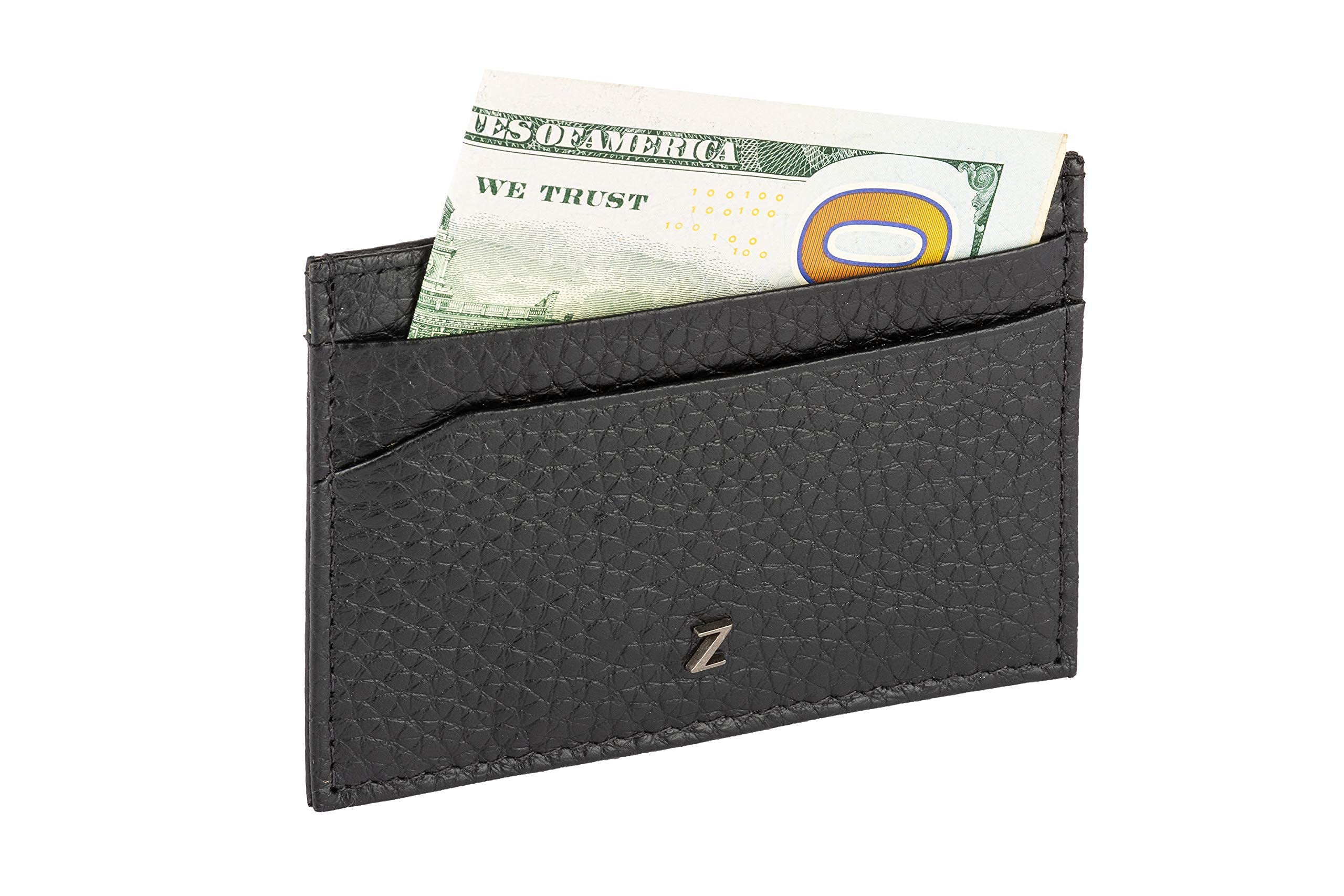 Zinda Genuine Leathers Card Holder RFID Protection Slim Wallet Unisex (Black)
