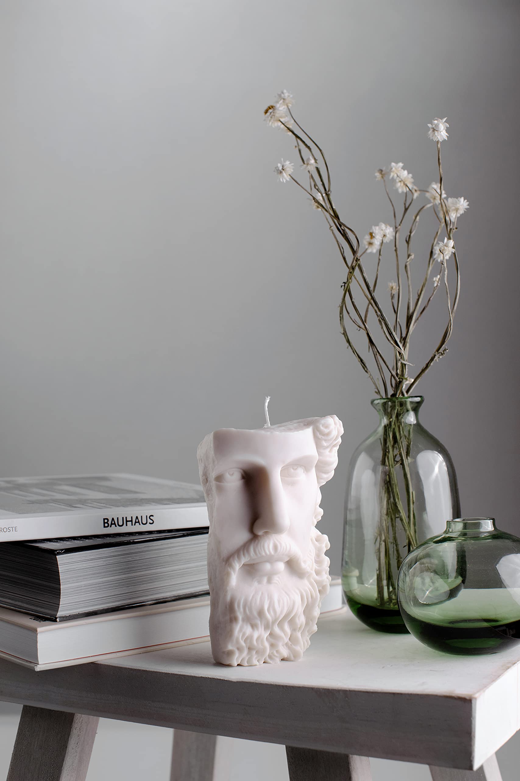 LAWA Greek Face Candle - Large Beautiful David Scented Soy Wax Pillar Candle Elegant Bubble Aesthetic Candle Housewarming Gift Home Room Shelf Decor Idea White
