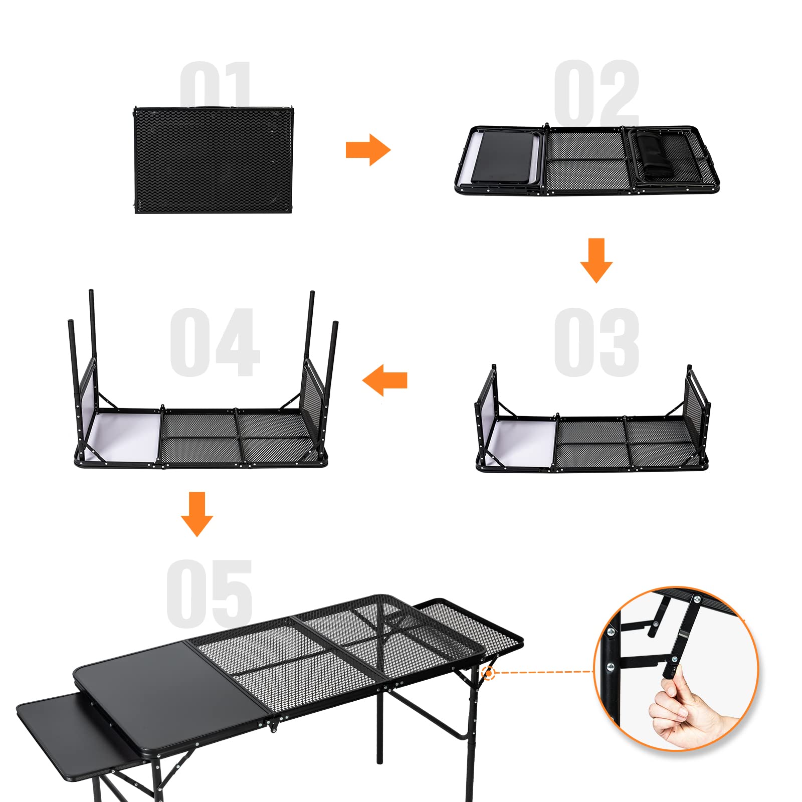 Coastrail Outdoor Camping Folding Grill Table Portable Lightweight Metal Grill Stand for Outdoor with Adjustable Height, 4 Feet, Black