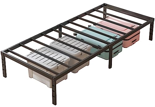 HOBINCHE 18 Inch Metal Twin Bed Frame No Box Spring Needed - Easy Assembly Heavy Duty Noise Free Narrow Bedframes - Single Black Basic Anti Squeak Steel Slats Platform with Storage