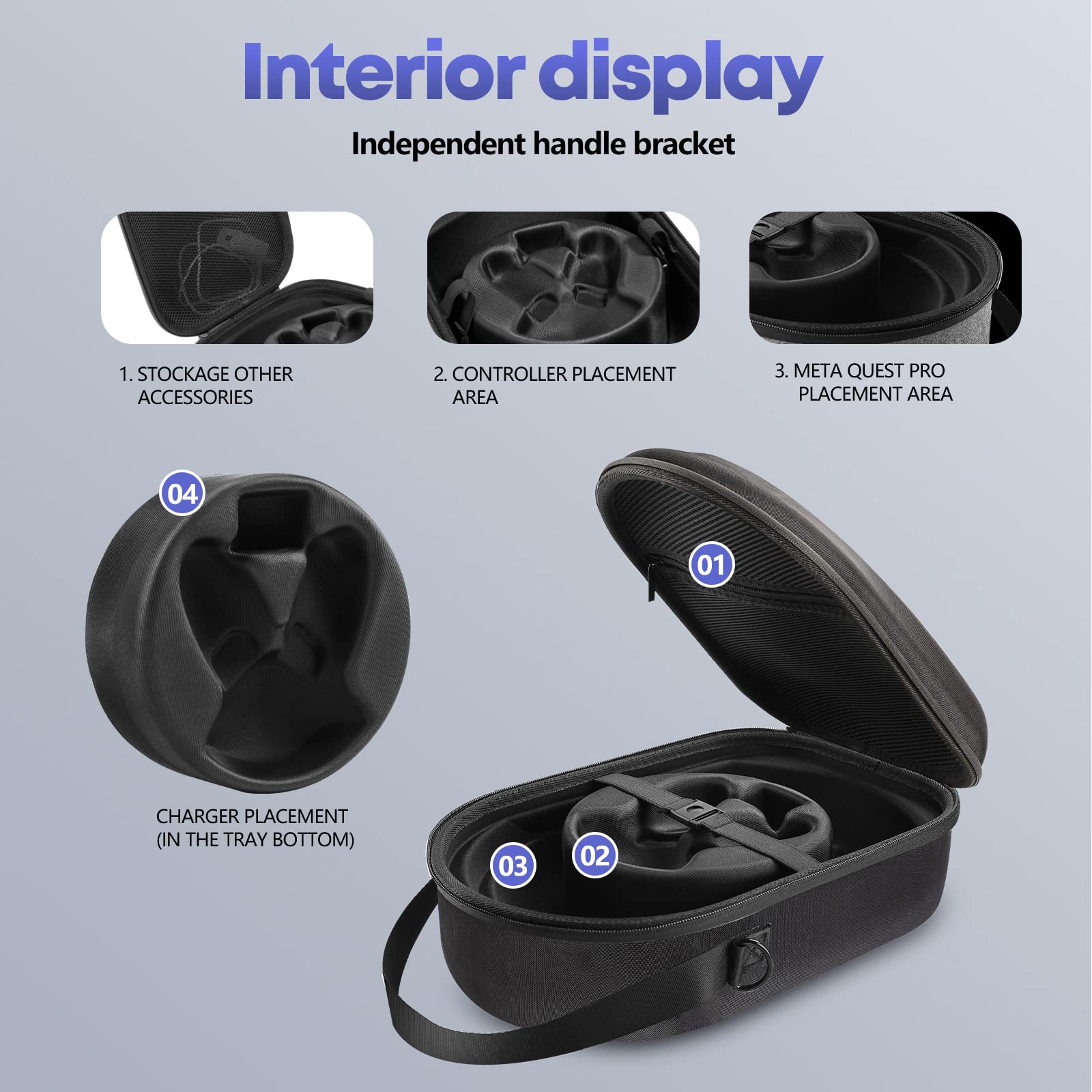 Carrying Case for Oculus/Meta Quest Pro, Hard Travel Case All-in-One VR Gaming Accessories Storage, Compatible for Elite Strap Headset and Controllers and More Accessories