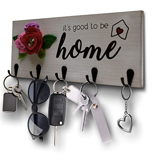 Key Hooks For Wall - Key Holder For Wall Decorative - Entryway Decor For Wall - Key Hanger For Wall - House Warming Gifts New Home - Rustic Home Decor For Farmhouse - It's Good to Be Home Key Holder