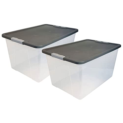 HOMZ 64 Quart Clear Storage Bins Stackable Containers for Organizing, w/ Secure Seal Latching Lid for Home, Garage, & Basement Organization (2 Pack)