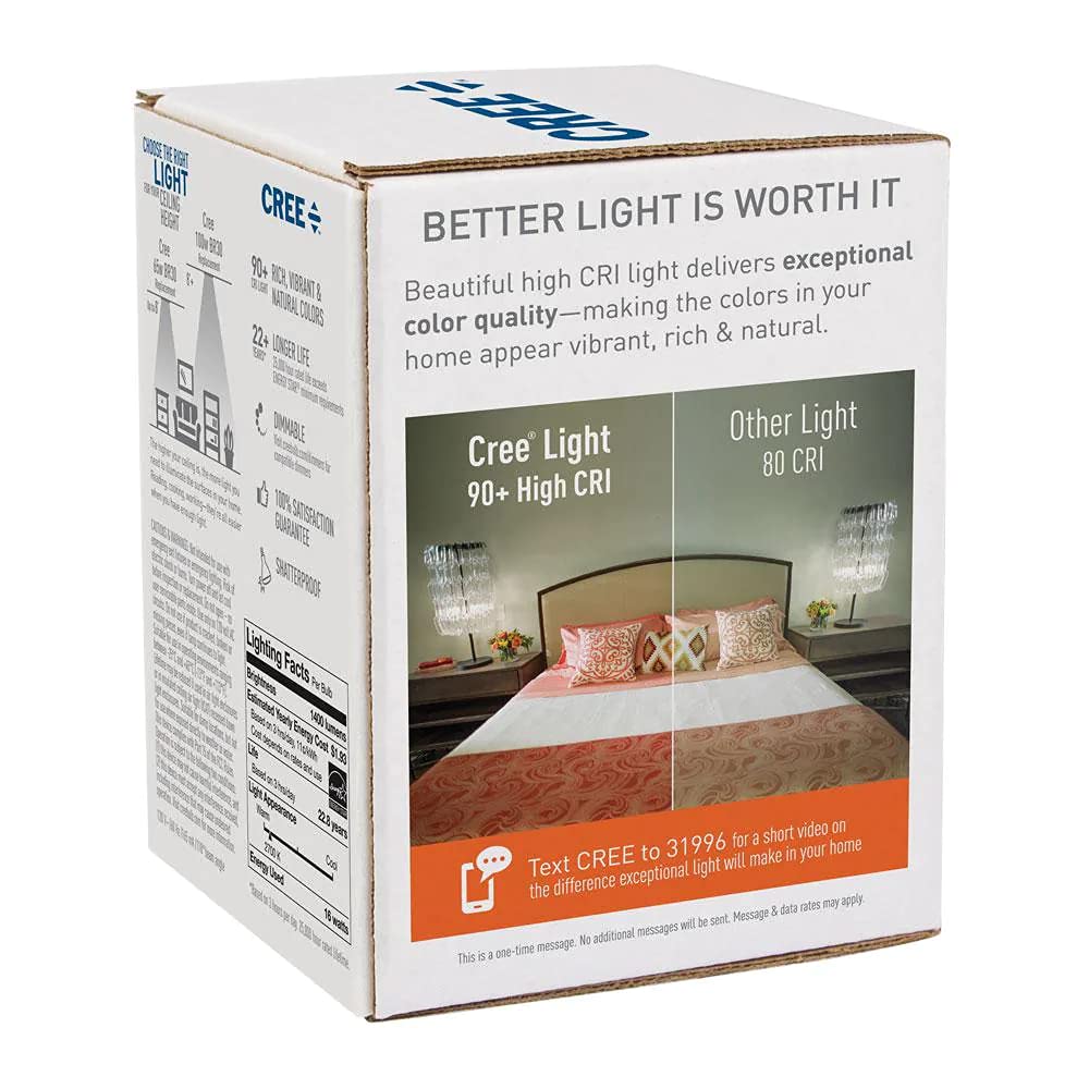 Cree Lighting Exceptional Series BR30 Bulb, 2700K Dimmable LED Bulb, 100W + 1400 Lumens, Soft White, [4] 1 Packs (TBR30-14027FLFH25-12DE26-1-11004S-D-MP)
