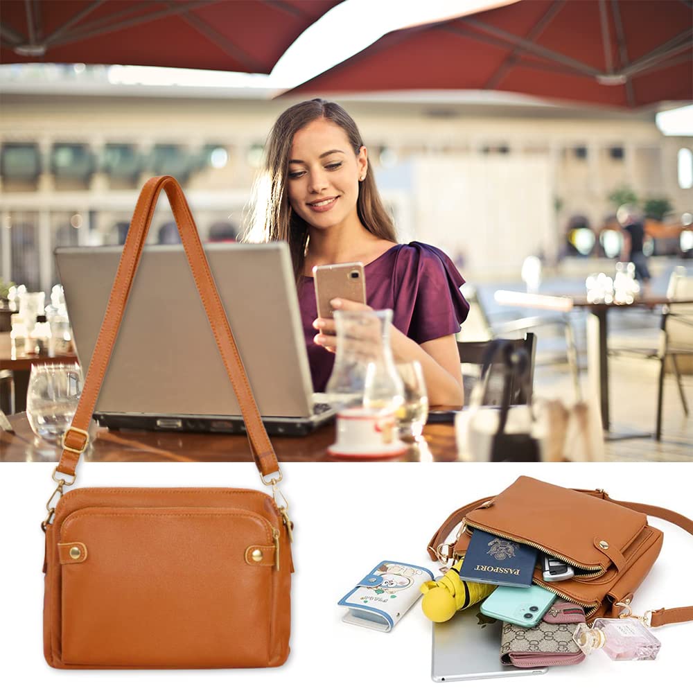 Crossbody Leather Shoulder Bags and Clutches, 2023 New Three-Layer Leather Adjustable Strap Clutch Bags for Women (Blue)