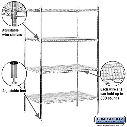 Salsbury Industries Stationary Wire Shelving Unit, 36-Inch Wide by 74-Inch High by 24-Inch Deep, Chrome