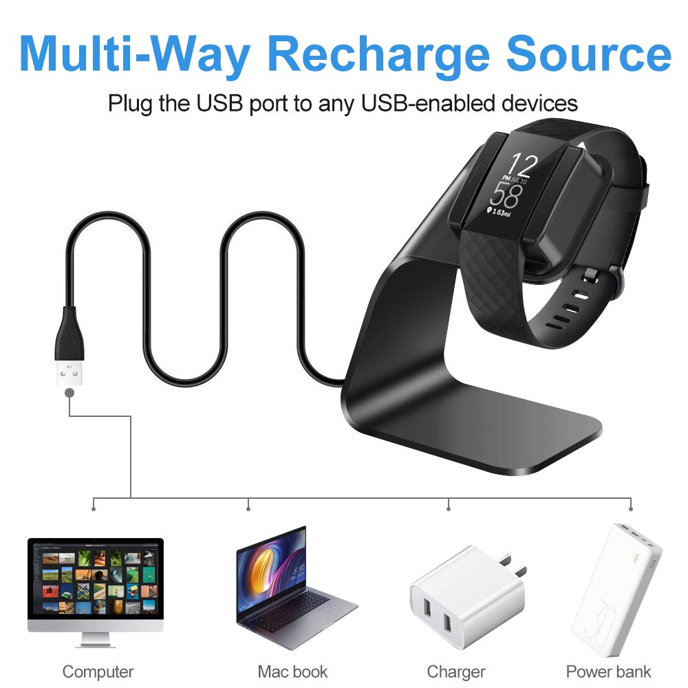CAVN Charger Dock Compatible with Fitbit Charge 4 / Charge 4 SE (Not for Charge 3), Aluminum Charger Dock Replacement Charging Stand Station Cradle Base with USB Cable for Charge 4 Smart Watch (Black)
