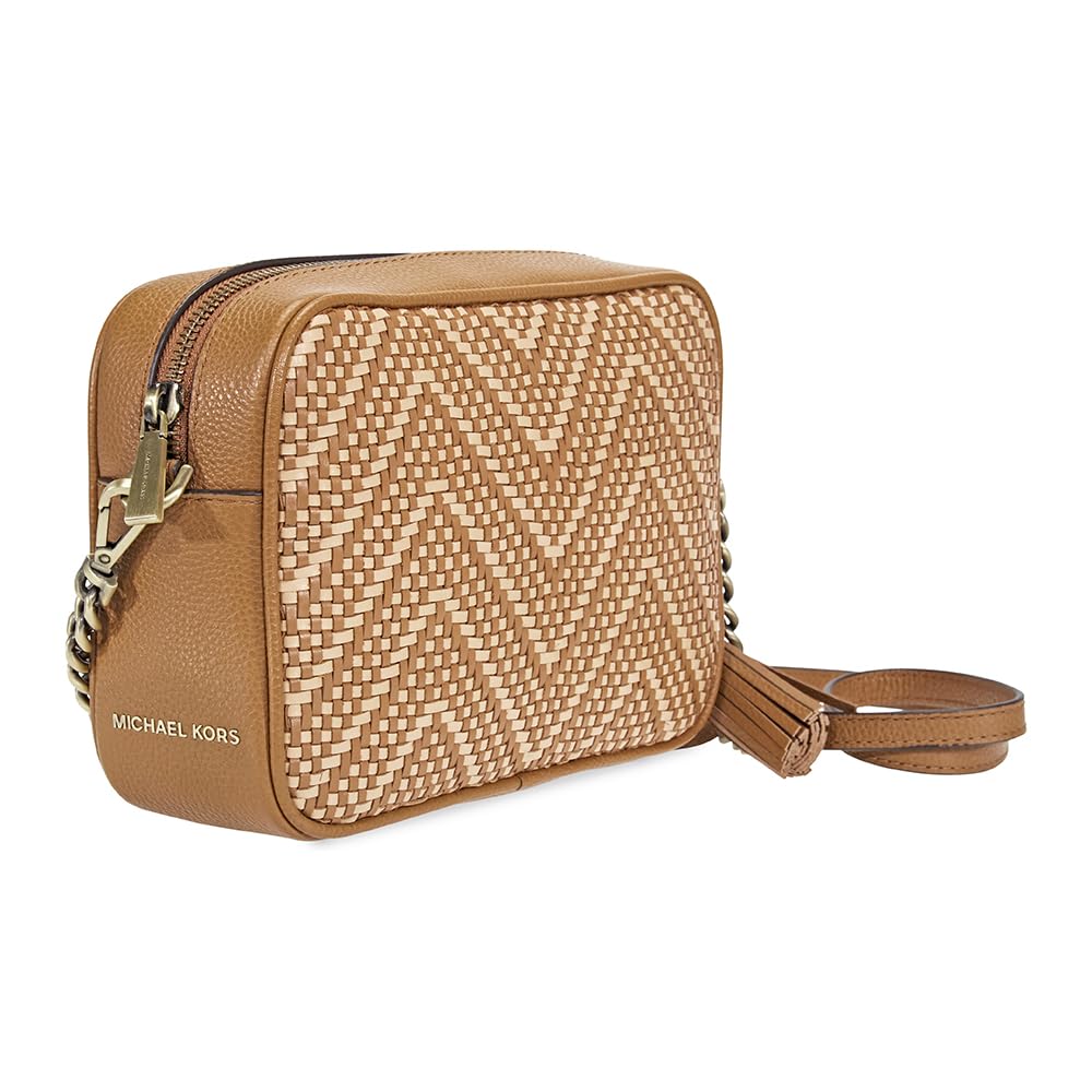 Michael Kors Ginny Medium Woven Leather Crossbody- Acorn/Butternut