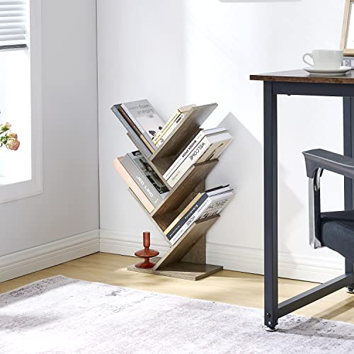 Hoctieon 2-Set Tree Bookshelf, 4 Shelf Bookcase, Modern Book Storage, Free Standing Tree Bookcase, Utility Organizer Shelves for Home Office, Living Room, Bedroom, Light Brown