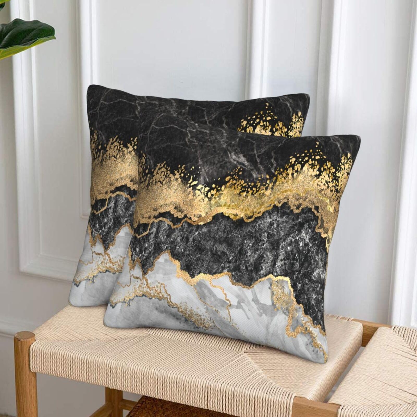 Black and White Throw Pillow Covers 18 X 18 Inch Set of 2 Modern Abstract Art Line Boho Decorative Pillow Cases Cushion Covers for Sofa Couch Car Bedroom Home Decor