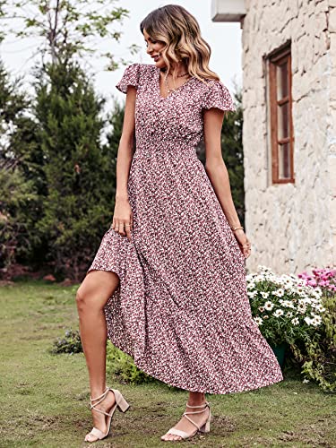 PRETTYGARDEN Womens Summer Dresses 2023 Casual Flowy Swiss Dot Long Maxi Dress for Wedding Guest Graduation (Coffee Pink, Small)