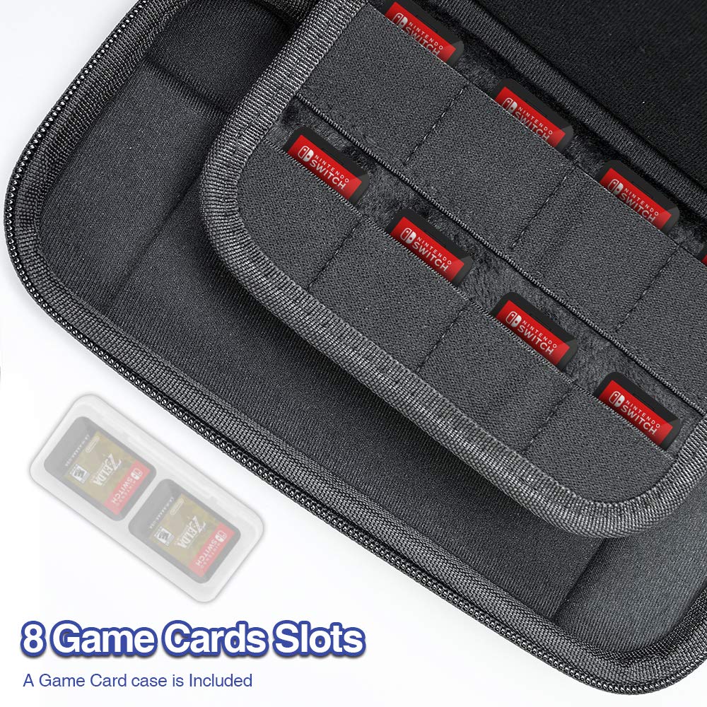 Carrying Case Bag for Nintendo Switch Lite, Slim Protective Hard Portable Travel Carry Case Shell Pouch with Tempered Glass Screen Protector, Game Cards Holders & Case, Joystick Caps