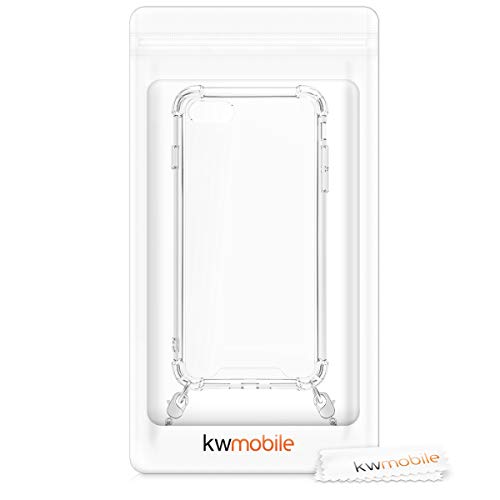 kwmobile Case Compatible with Apple iPhone SE (2022) / iPhone SE (2020) / iPhone 8 / iPhone 7 - Crossbody Case Clear Transparent TPU Phone Cover with Metal Chain Strap - Silver/Transparent
