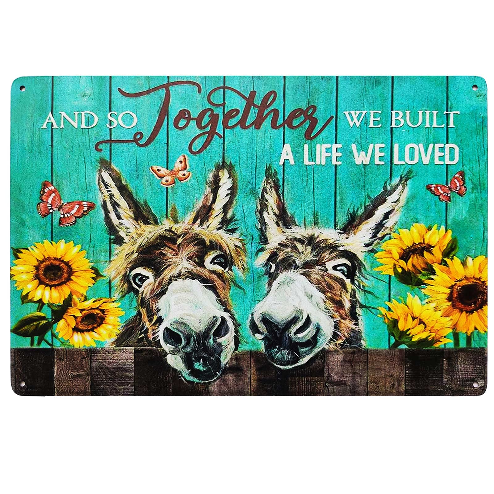 ZOVSON Funny Cow with Sunflower Vintage Tin Bar Sign Funny Bathroom Quote and So Together We Built A Life We Loved Sign, Farmhouse Decor for Home Bathroom Laundry Garden 8X12Inch