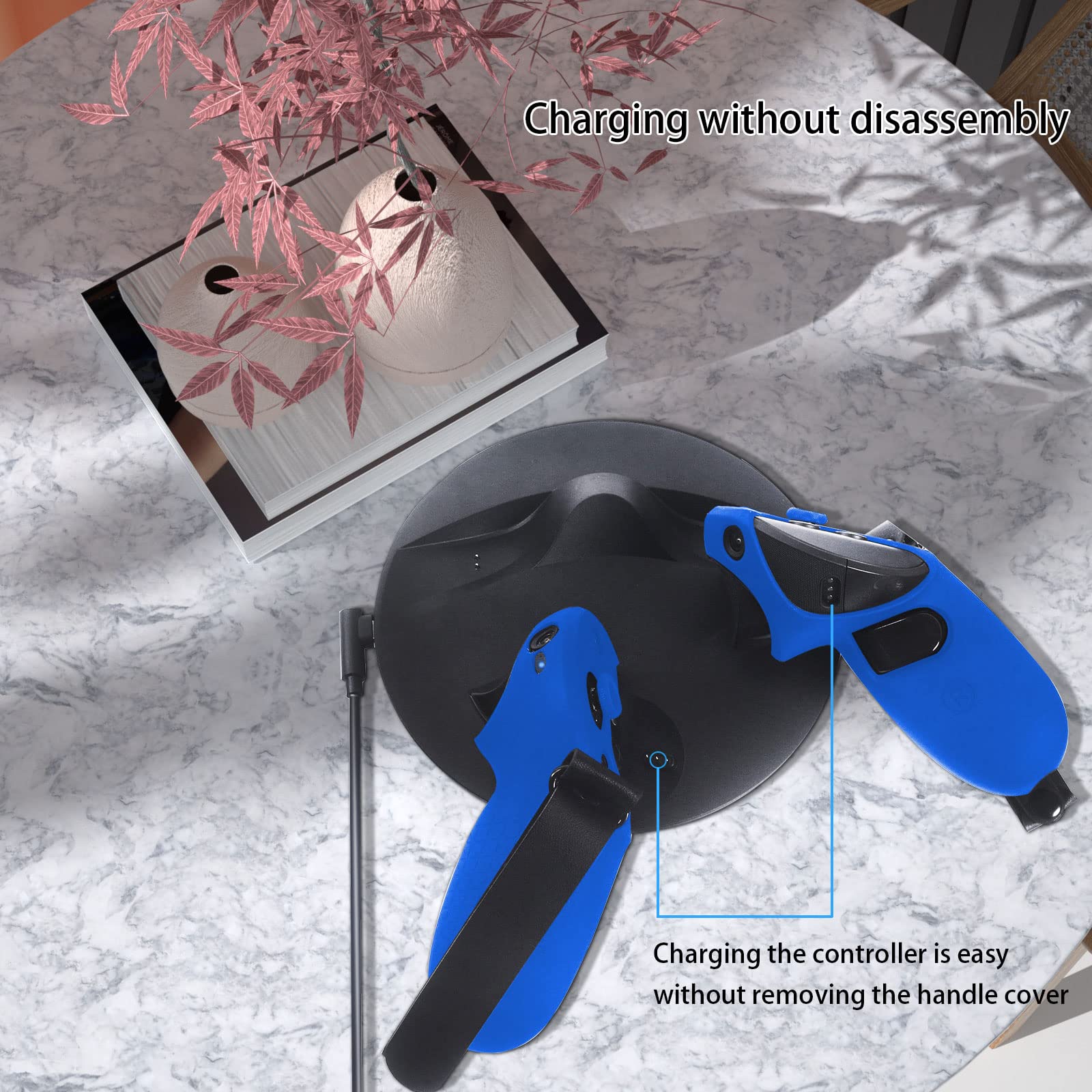 Controller Grips Cover Compatible with Oculus Quest pro Accessories, with Battery Opening Cover and Anti-Detachment Strap (Blue Grips)