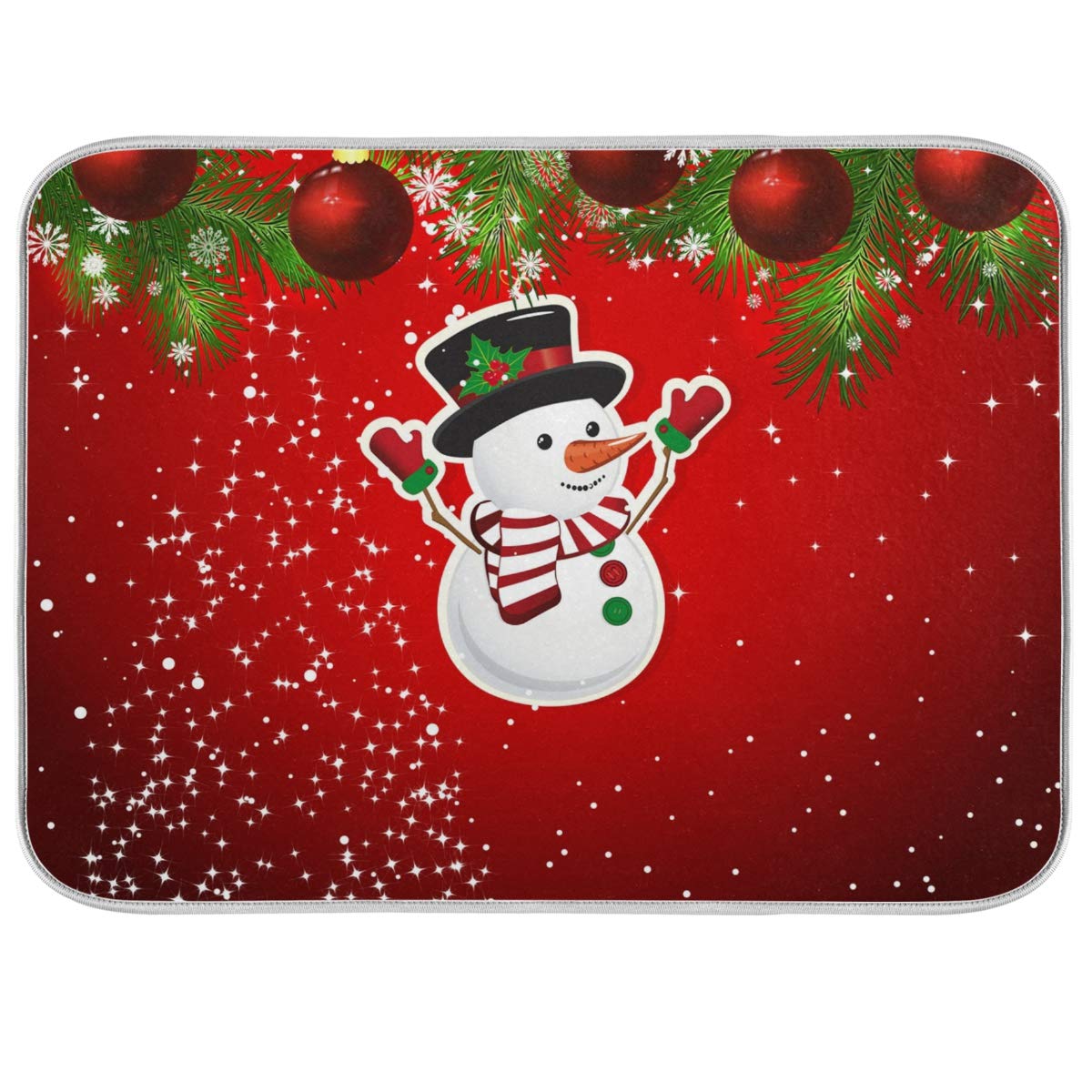 Christmas Dish Drying Mat, Red Christmas Snowman Dish Mat for Kitchen Countertops Sinks Drying Mat Absorbent Heat Resistant Dishes Drainer Pad 18 x 24 Inch