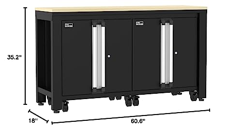 ClosetMaid ProGarage Garage Storage Base Cabinets & Workbench Top 3-Piece Set, Custom, Durable, Adjustable, Steel Construction, Black