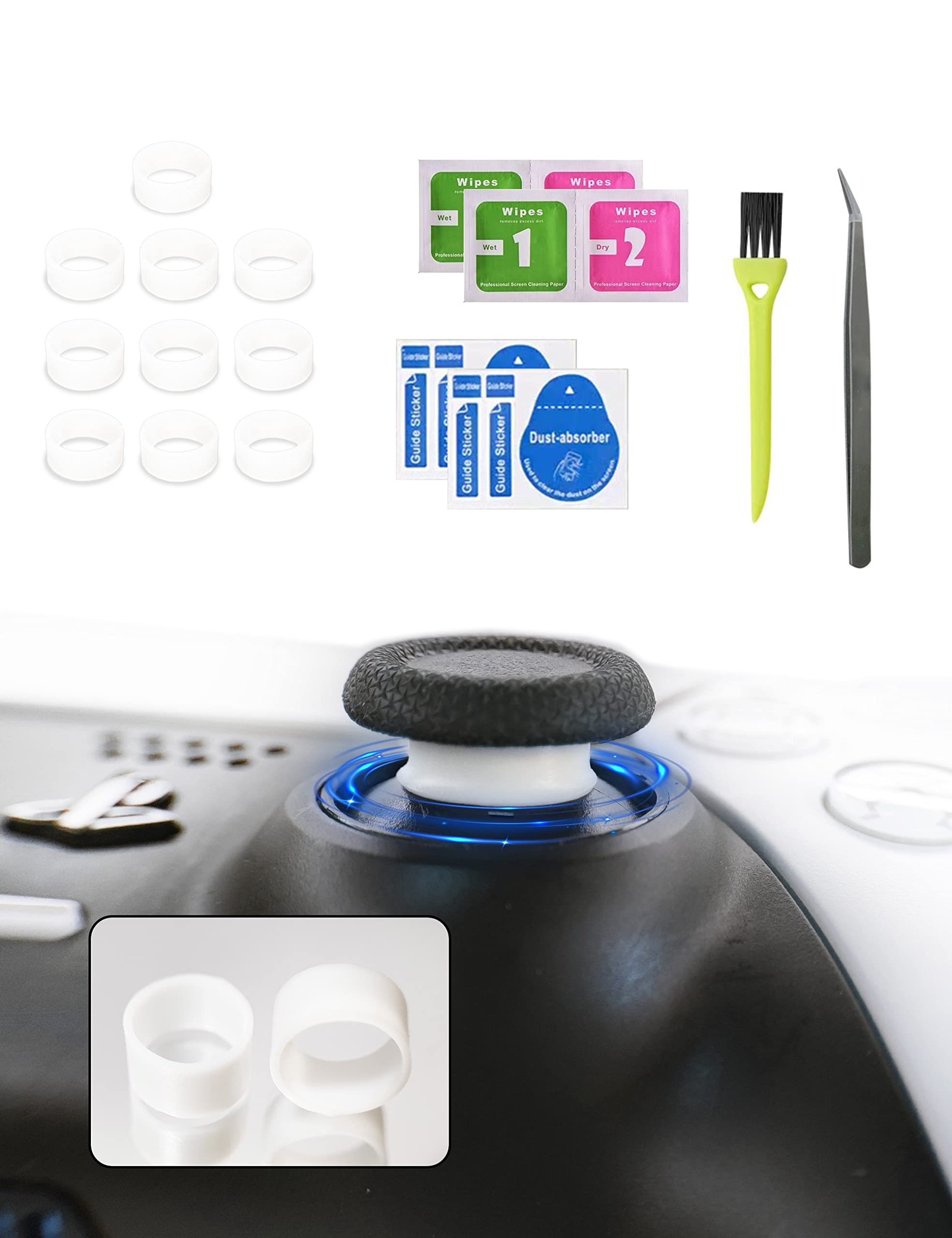 COWBOX, 10 Pcs Joystick Protectors,White Silicone Elastic Joystick Protector Ring, Prevents The Production of White Powder, Compatible with Steam Deck/Xbox/PS3/PS4/PS5 Switch Controller