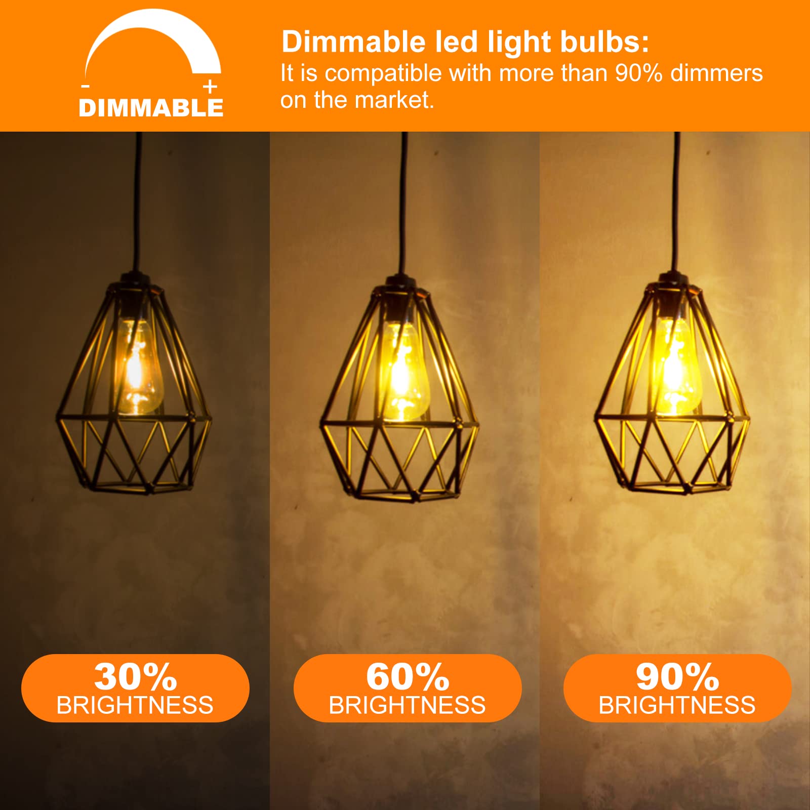 CRIRY Vintage E26 LED Light Bulbs Dimmable Edison Light Bulbs Vintage Edison Bulbs 60 W Equivalent,6W ST64/ST21 2700K Warm White Antique LED Filament Bulbs 800LM LED Bulbs,6 Packs