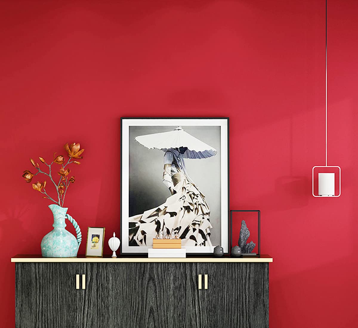 Micpolo 15.7" x 118" Thicken Red Wallpaper Red Contact Paper Solid Color Peel and Stick Wallpaper Matte Red Contact Paper for Cabinets Self Adhesive Wallpaper for Kitchen Countertops Wall