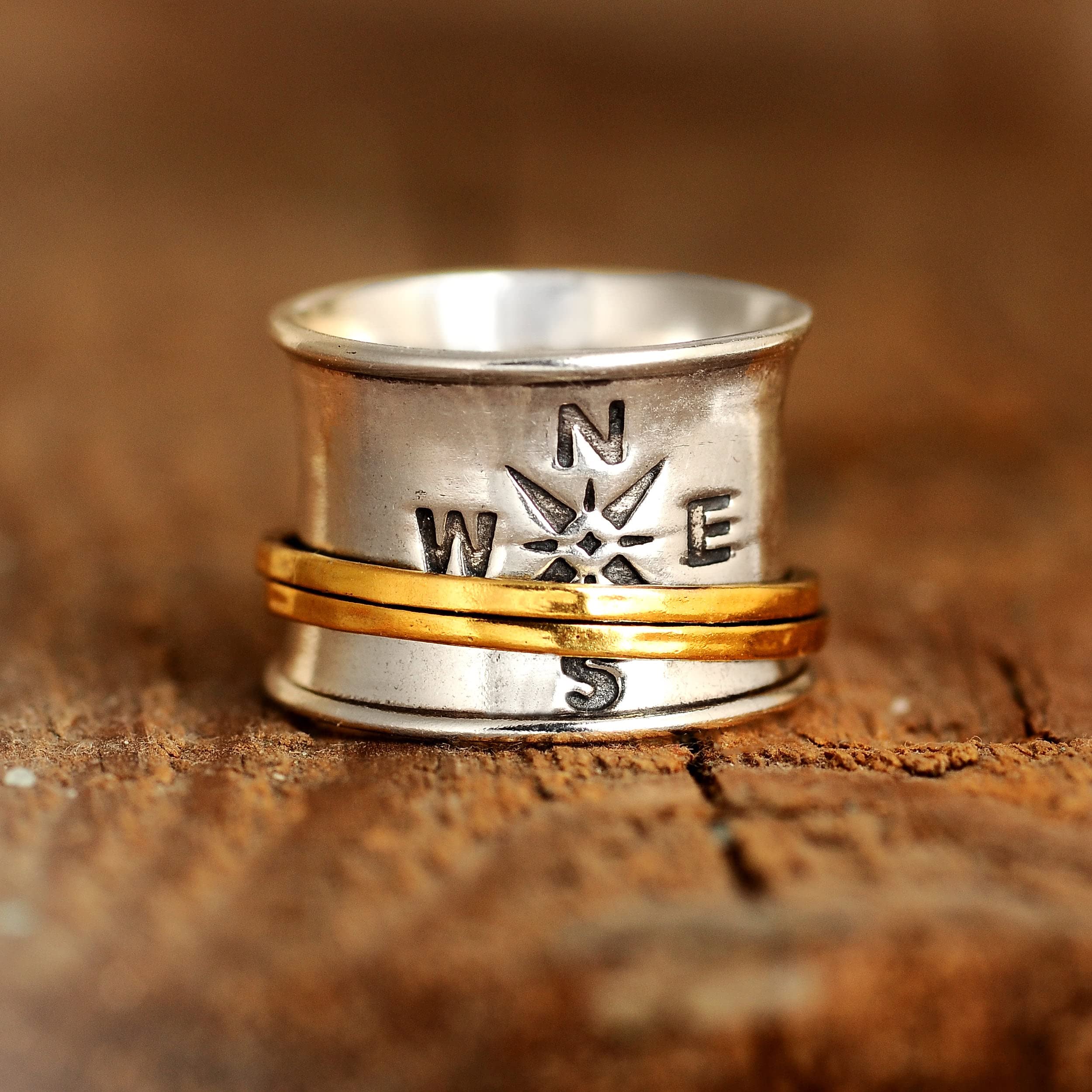 Boho-Magic 925 Sterling Silver Spinner Fidget Compass Ring for Women (10)