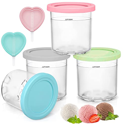 Ice Cream Pints Containers and Lids,16oz Cups Compatible with NC301 NC300 NC299AMZ Series Creami Ice Cream Makers, BPA-Free Ice Cream Storage Containers, Dishwasher Safe (4)