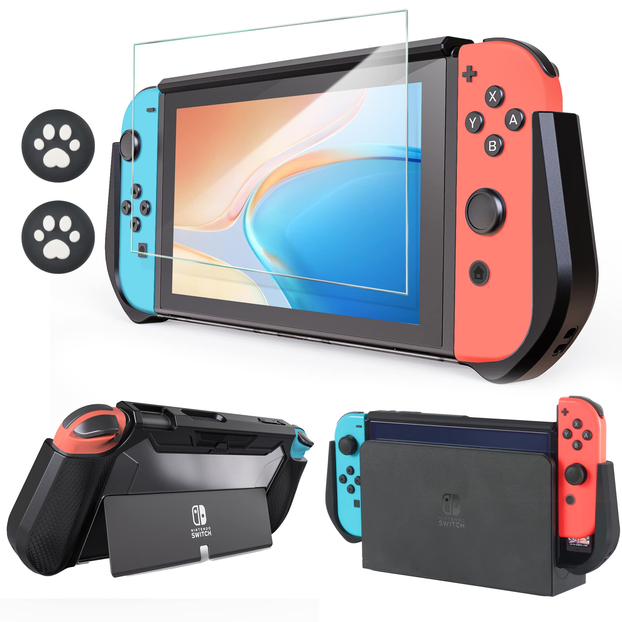 CoBak Dockable Case for Nintendo Switch OLED Model - with 1 Screen Protector, TPU Grip Protective Cover Compatible with Nintendo Switch OLED Model Console and Joy-Con Controller