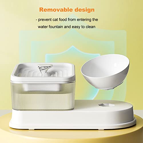 Marchul Cat Water Fountain and Food Bowl - 2L/67oz Pet Water Dispenser with Indicated Light, Smart Pump and 4 Replacement Filters for Cats and Small Dogs