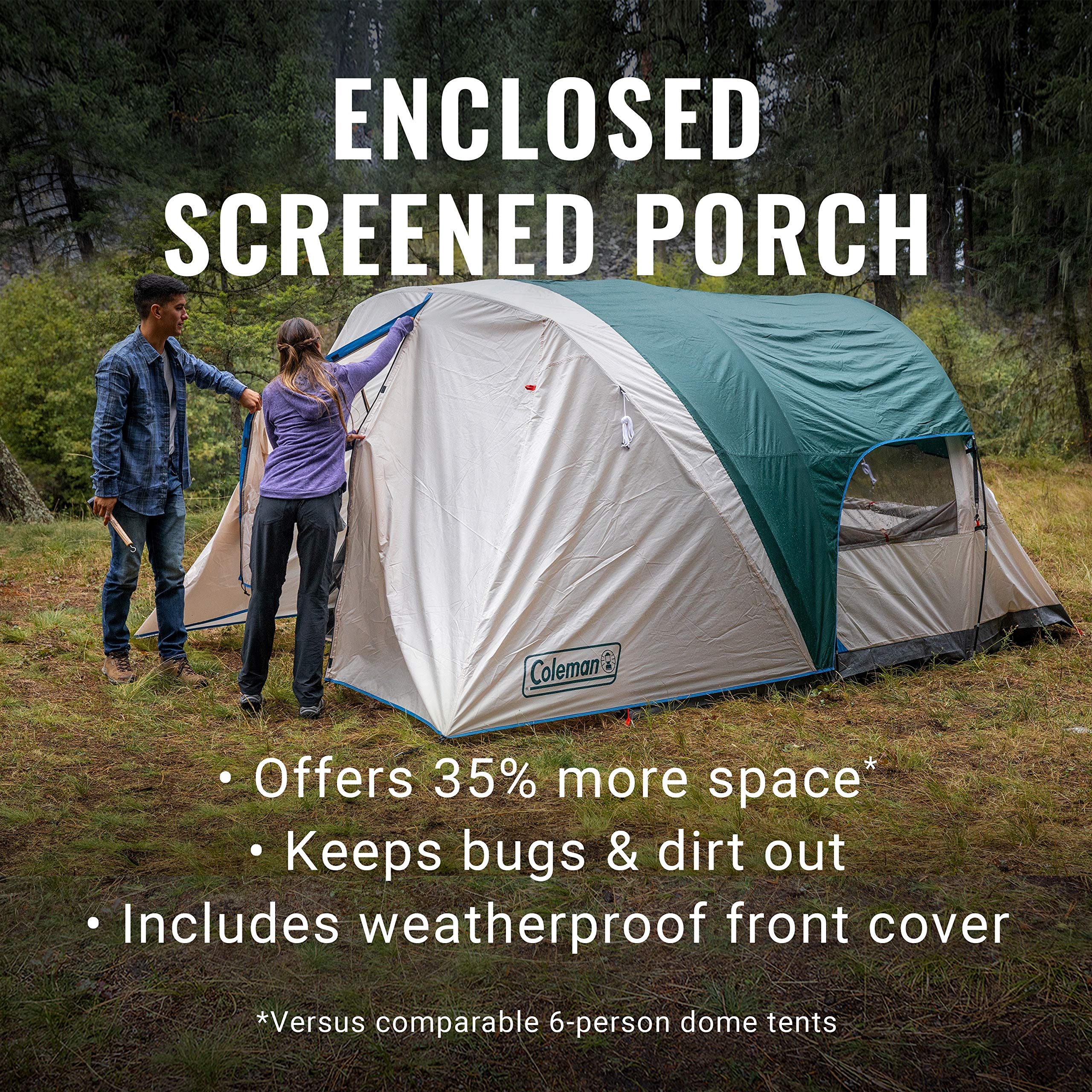 Coleman Cabin Camping Tent with Screened Porch, 4/6 Person Weatherproof Tent with Enclosed Screened Porch Option, Includes Rainfly, Carry Bag, Extra Storage, and 10 Minute Setup