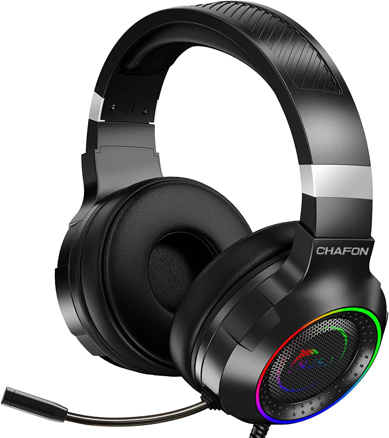 CHAFON E300 Gaming Headset with Noise Cancelling Microphone, Surround Sound Headphones for PS4 PC Xbox One PS5 Controller, Dynamic RGB Wired Headsets for Computer Laptop Mac Nintendo NES Games