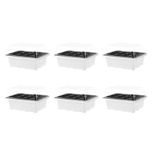 DOITOOL 6 PCS Seedling Starter Trays with Dome 12 Cells for Gardening Bonsai Seedling Plant Grow Starting Germination Kit 18 x 14 x 6 cm (White)