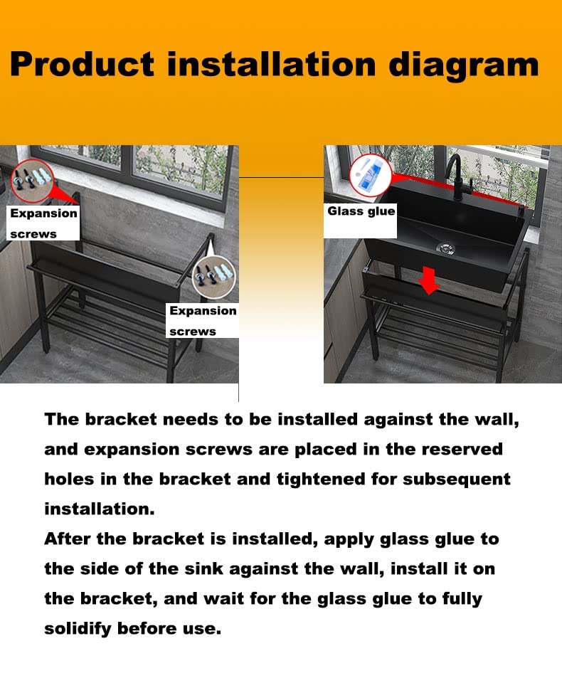 Stainless steel black utility sink, stainless steel, kitchen sink,Eco-friendly paint-free integrated sink with drainer basket, pull-out faucet, drainpipe and filter basket, (Size : 17.7"*32"(45cm*80c