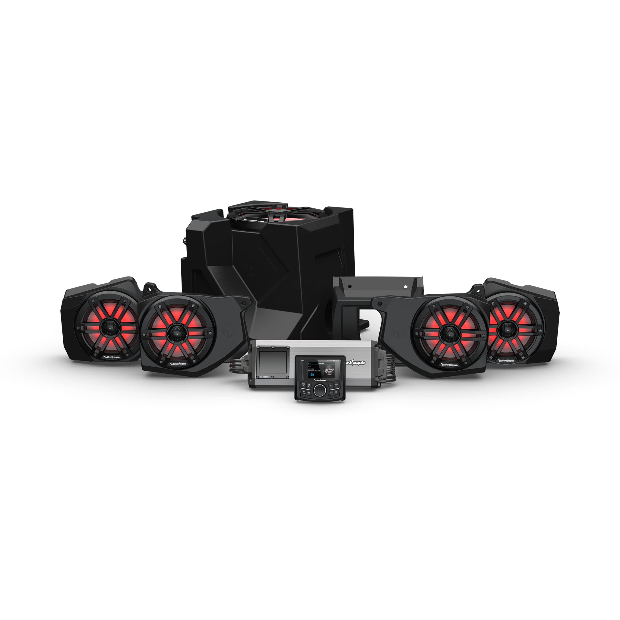 Rockford Fosgate RNGR18-STG4 Audio Kit: PMX-2 Receiver, 1500-Watt Amp, M1 Series Color Optix Multicolor LED Lighted Front & Rear Speakers plus Subwoofer for Select Polaris Ranger Models (2018-2022)
