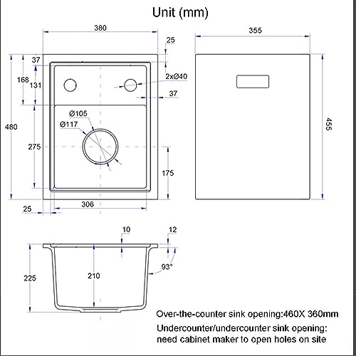 DOKERS Waterfall Kitchen Sink Kitchen Sink Quartz Stone White Invisible Small Sink with Cup Washer Kitchen Single Sink Hidden Bar Island Sink (Color : 1, Size : 48X38X22.5Cm)
